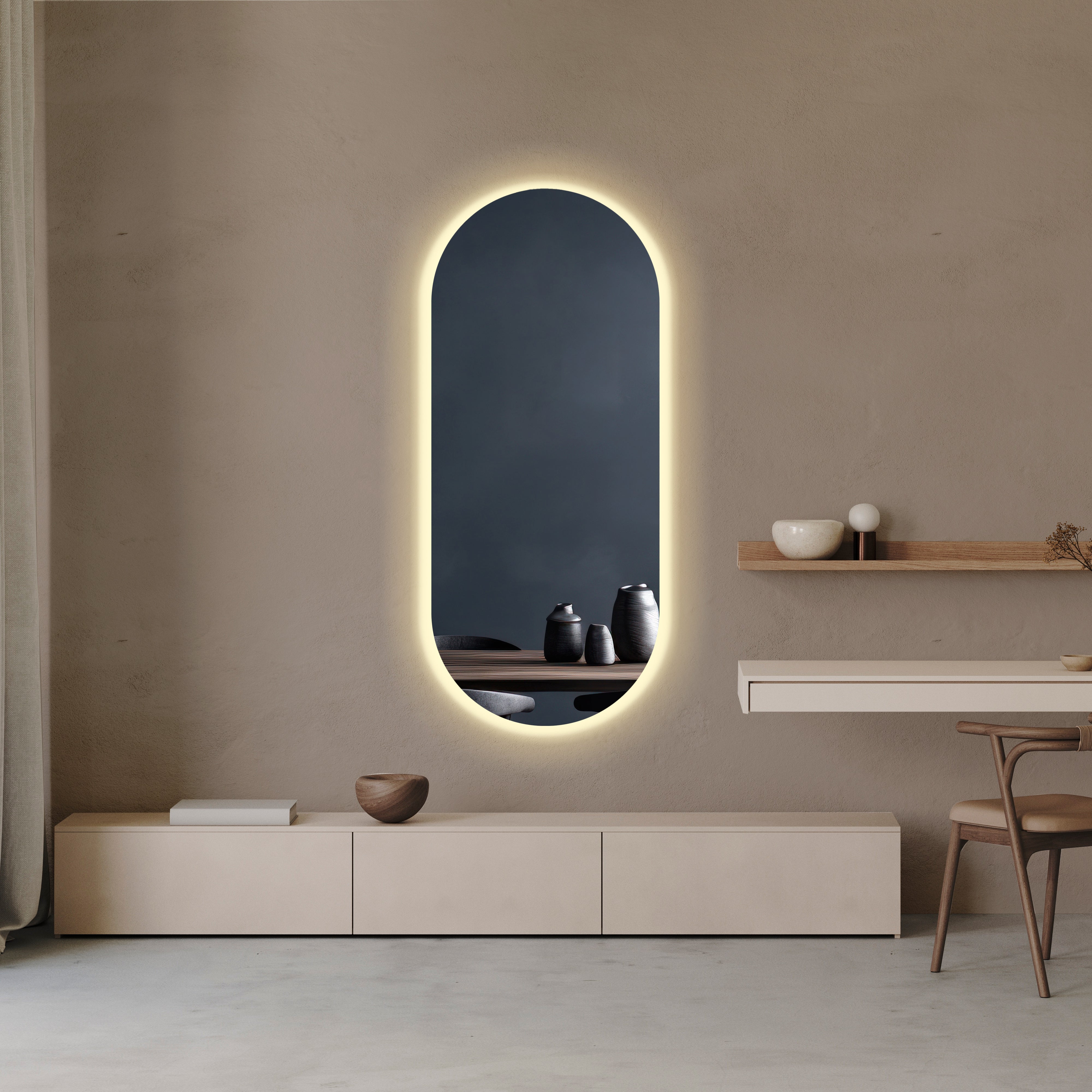 Espejo Cápsula | Vidrio 6 mm con luz LED opcional – Mangatta